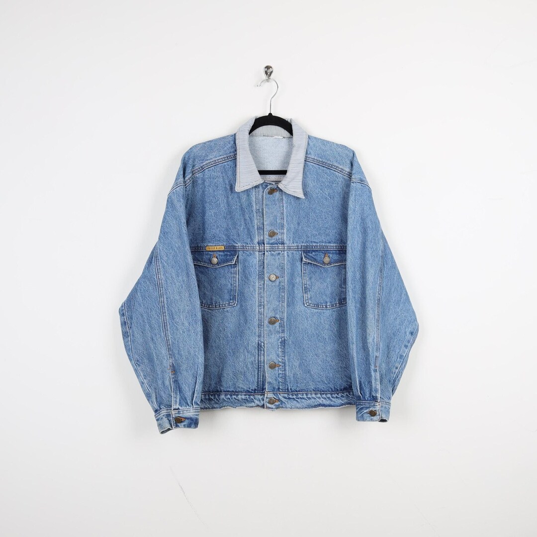 Vintage 90s Prison Blues Denim Jean Striped Collar Detail Jacket Button ...