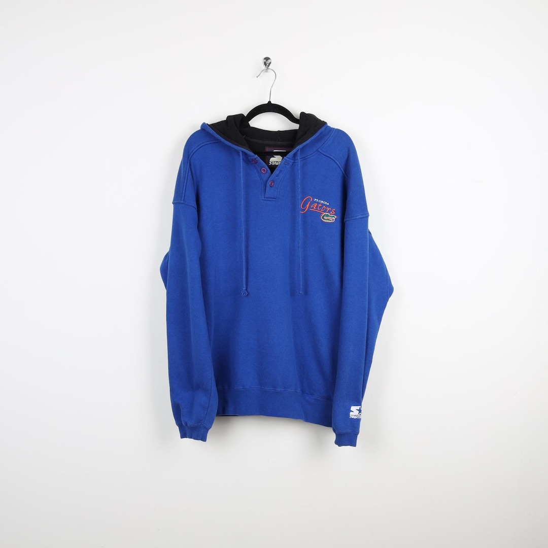 Vintage 90s Florida Gators Blue Embroidered Henley Hoody Sweater ...