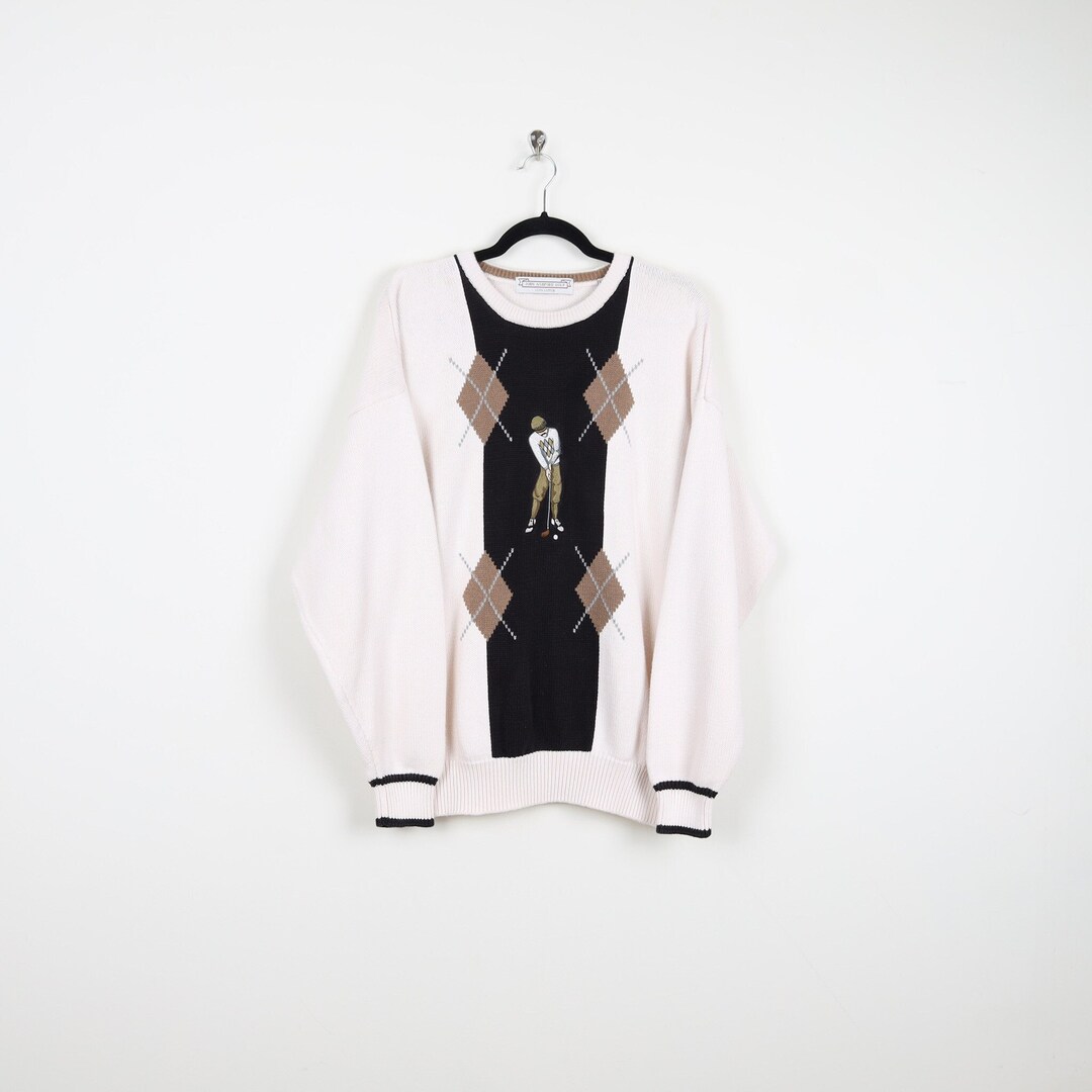 Vintage 90s Golf Golfer Embroidered Argyle Geometric Diamond Pattern ...