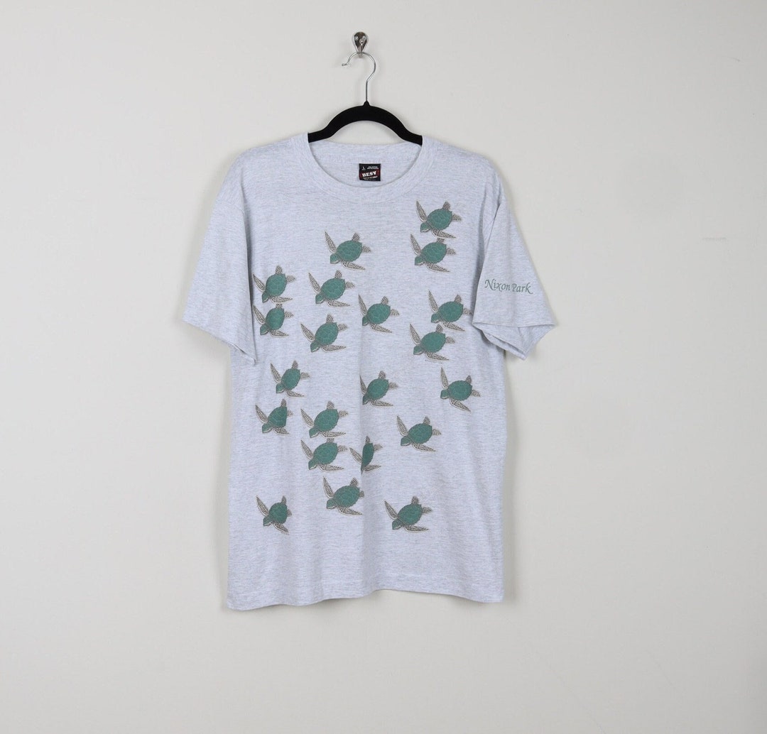 Vintage 90s Nixon Park AOP All Over Print Turtles Reptiles Gray Graphic ...