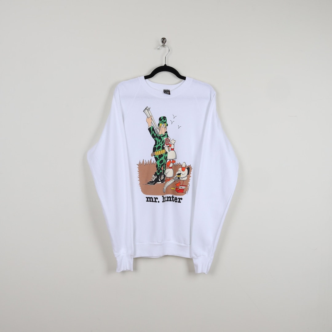 Vintage 80s Mr. Hunter Sharky's 1989 Cute Comic Hunting White Graphic ...