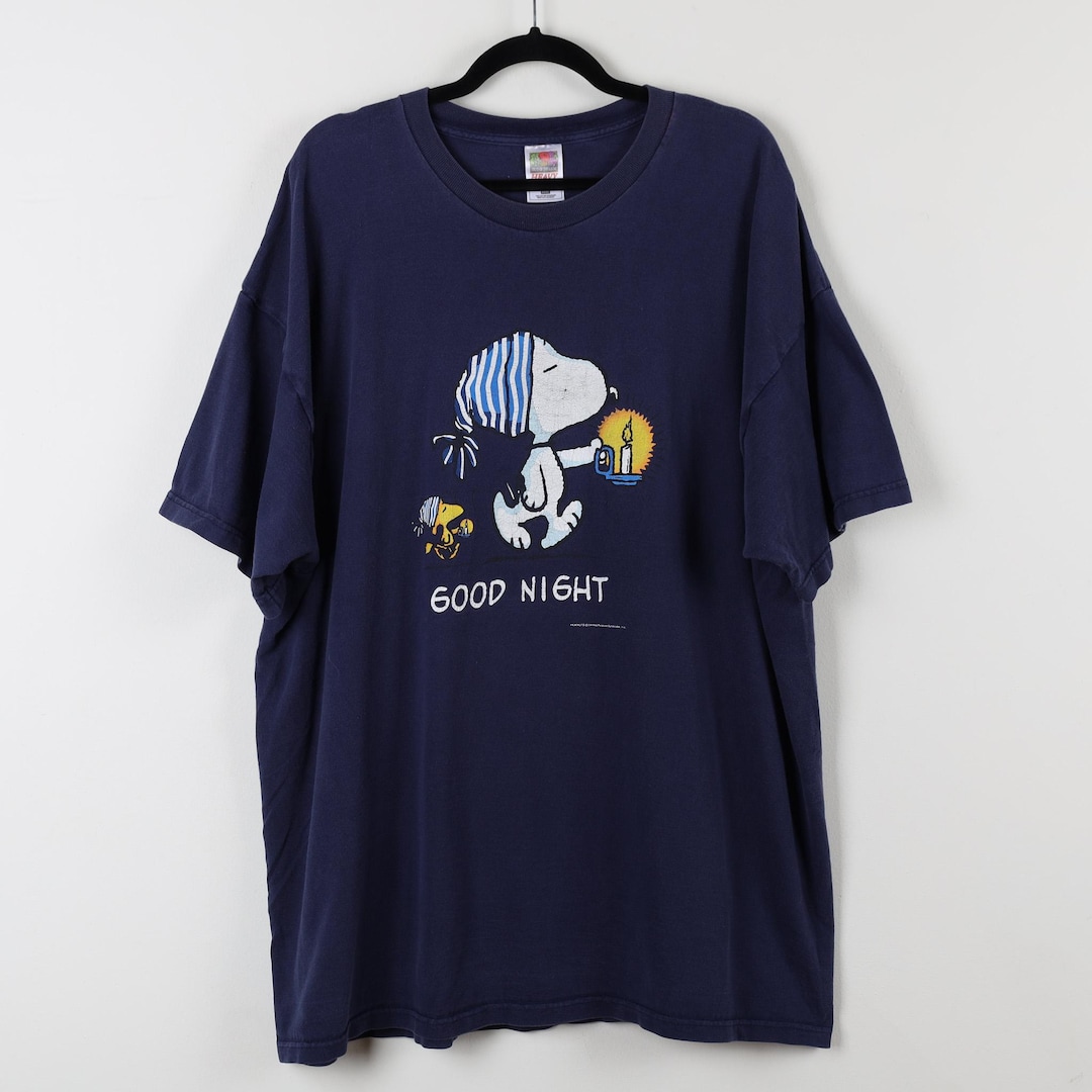 Vintage 90s Goodnight Snoopy Peanuts Blue Graphic Print Tee Schulz ...