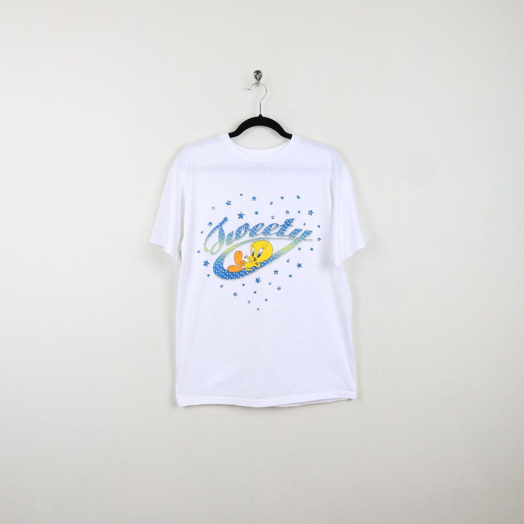 Vintage 90s Cute Tweety Bird Looney Tunes Stars White Graphic Print Tee ...