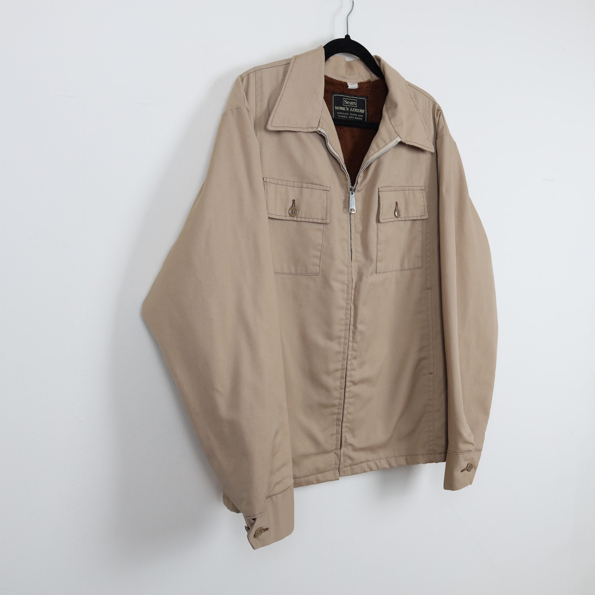 Vintage 70s Sears Beige Tan Fur Lined Khaki Preppy Military Vintage 70s Sears Beige Tan Fur Lined Khaki Preppy Military