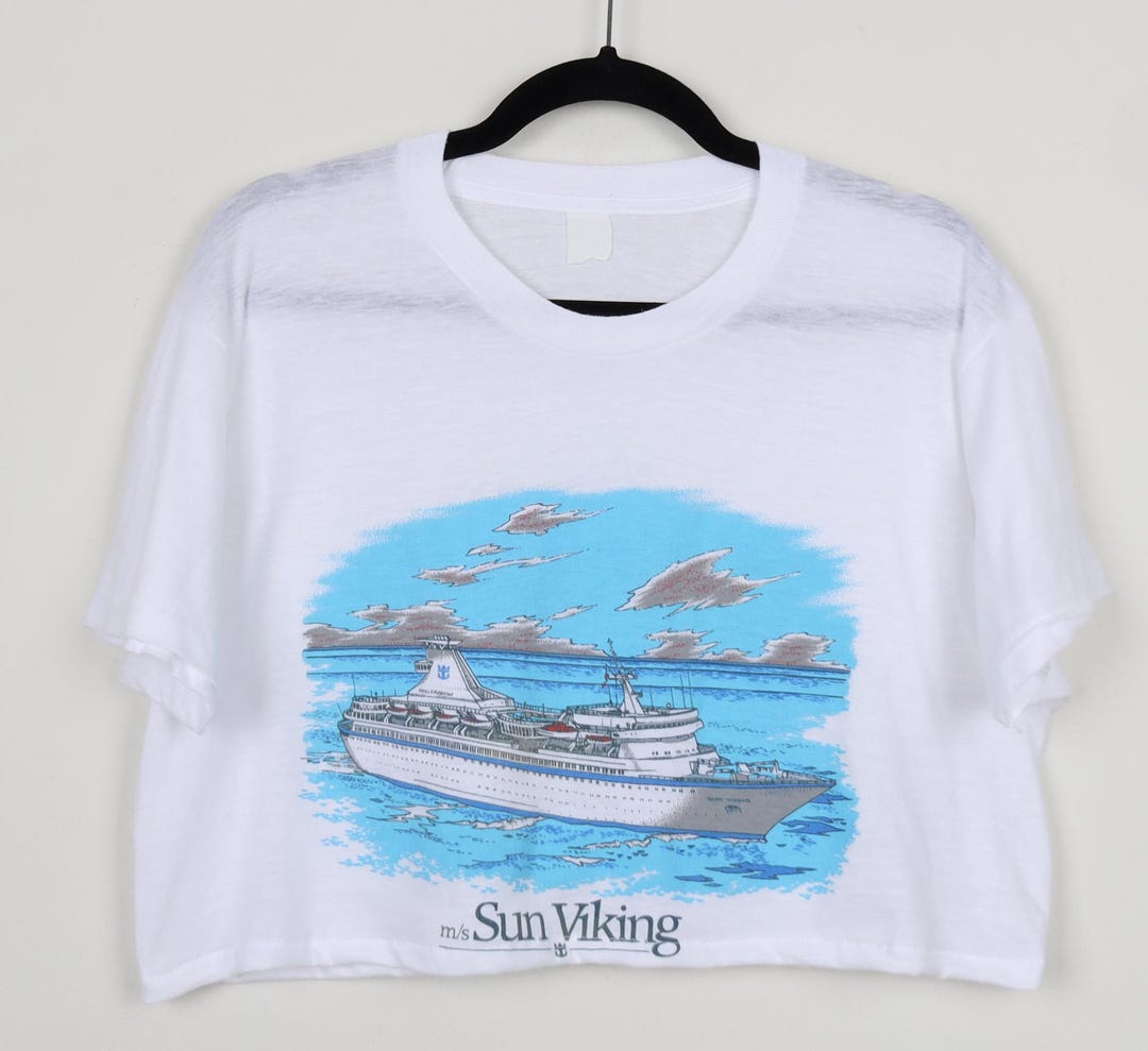 Vintage 90s Ms/sun Viking Cruise Ship White Graphic Crop Top Sailing ...
