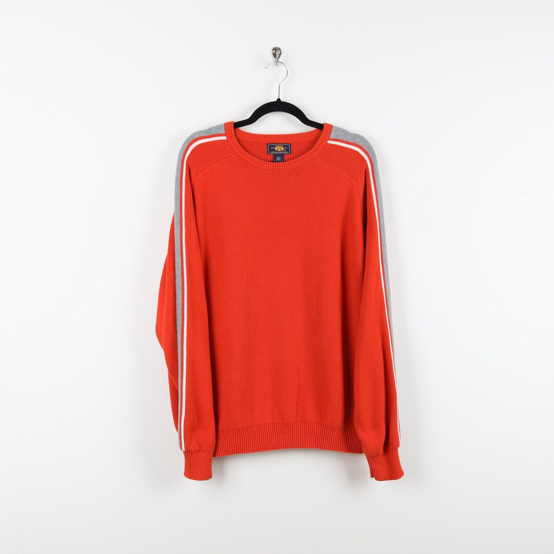 Vintage 90s Orange Knitted Route 66 Pullover Sweater Light Knit Gray ...