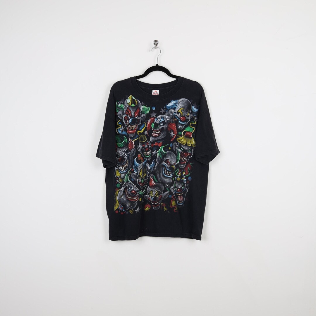 Vintage Y2K Scary Clown Clowns Black Graphic Print T-shirt Goth Gothic ...