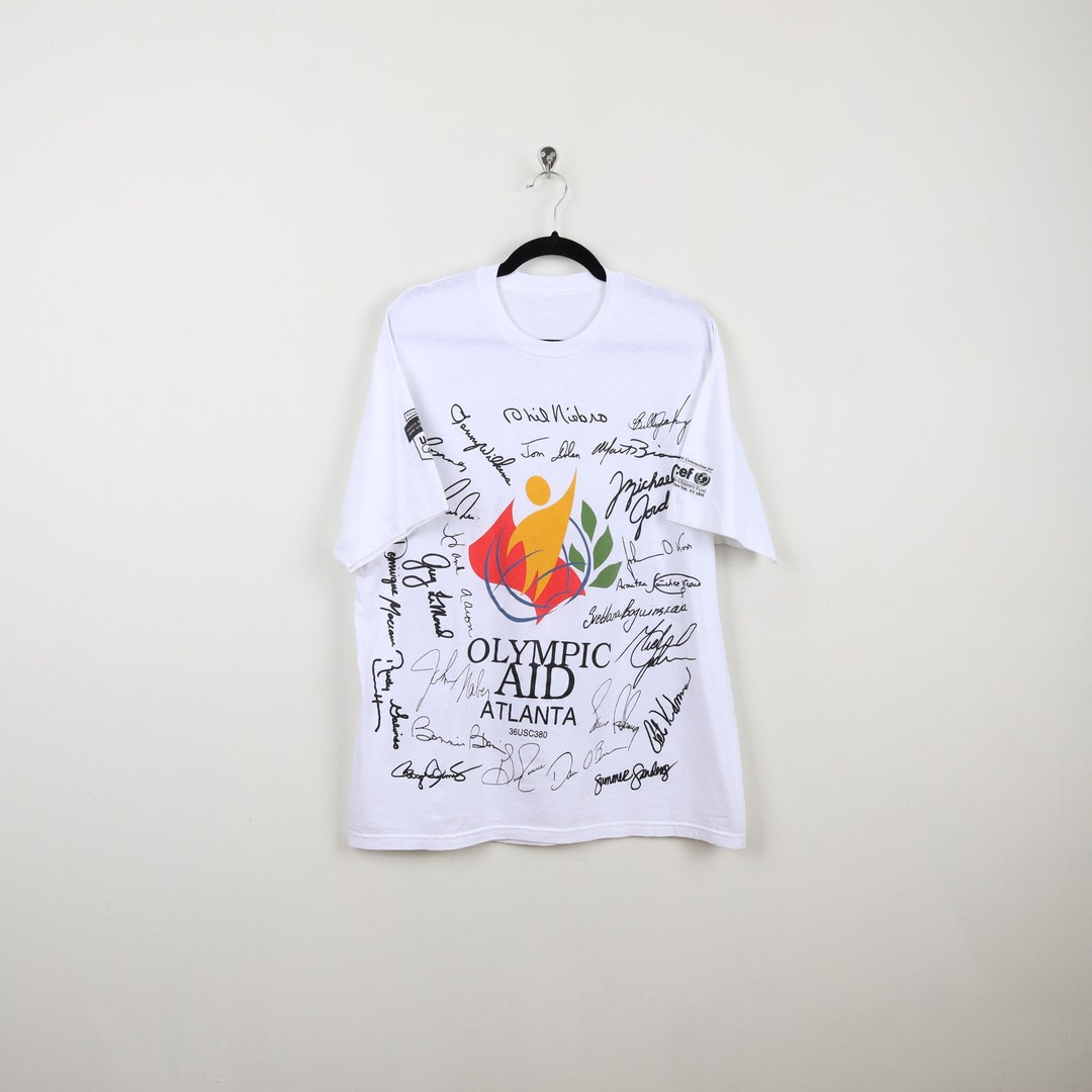 Vintage 90s AOP All Over Print USA Olympic Aid Atlanta Tee UNICEF New ...
