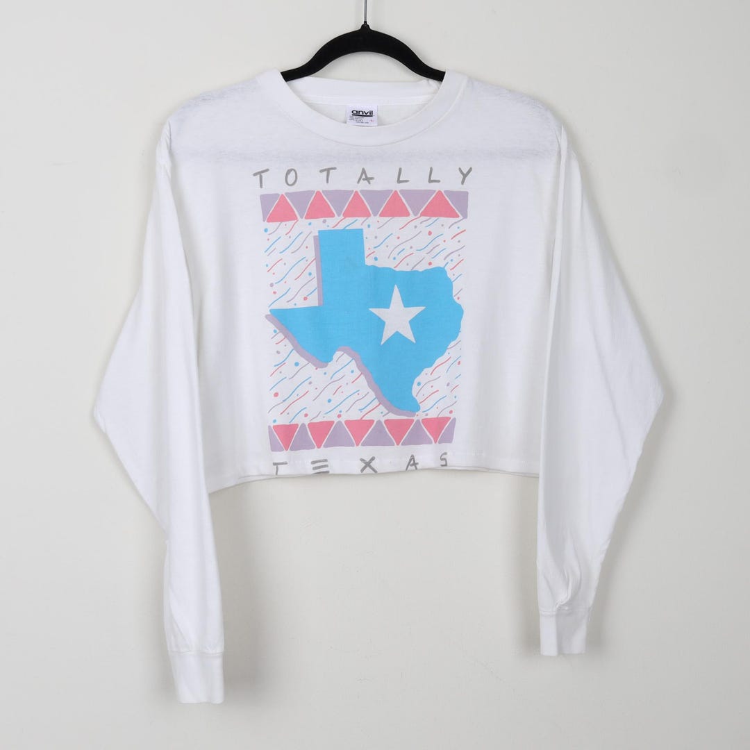 Vintage 90s Totally Texas Star Map White Graphic Print Crop Top T-shirt ...