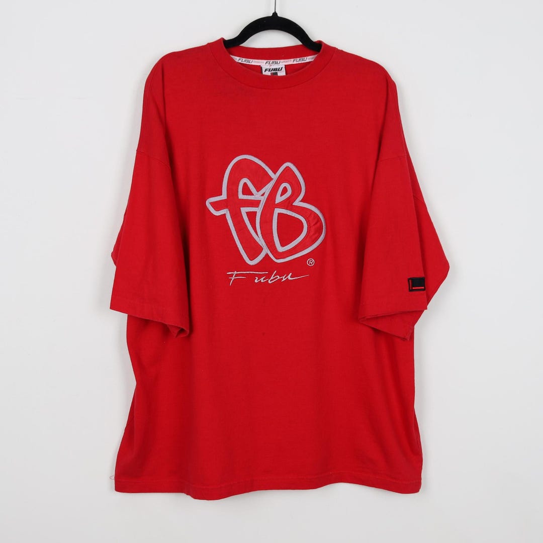 Vintage 90s FUBU Brand Red Graphic Print Tee Patch Logo Single Stitch T ...