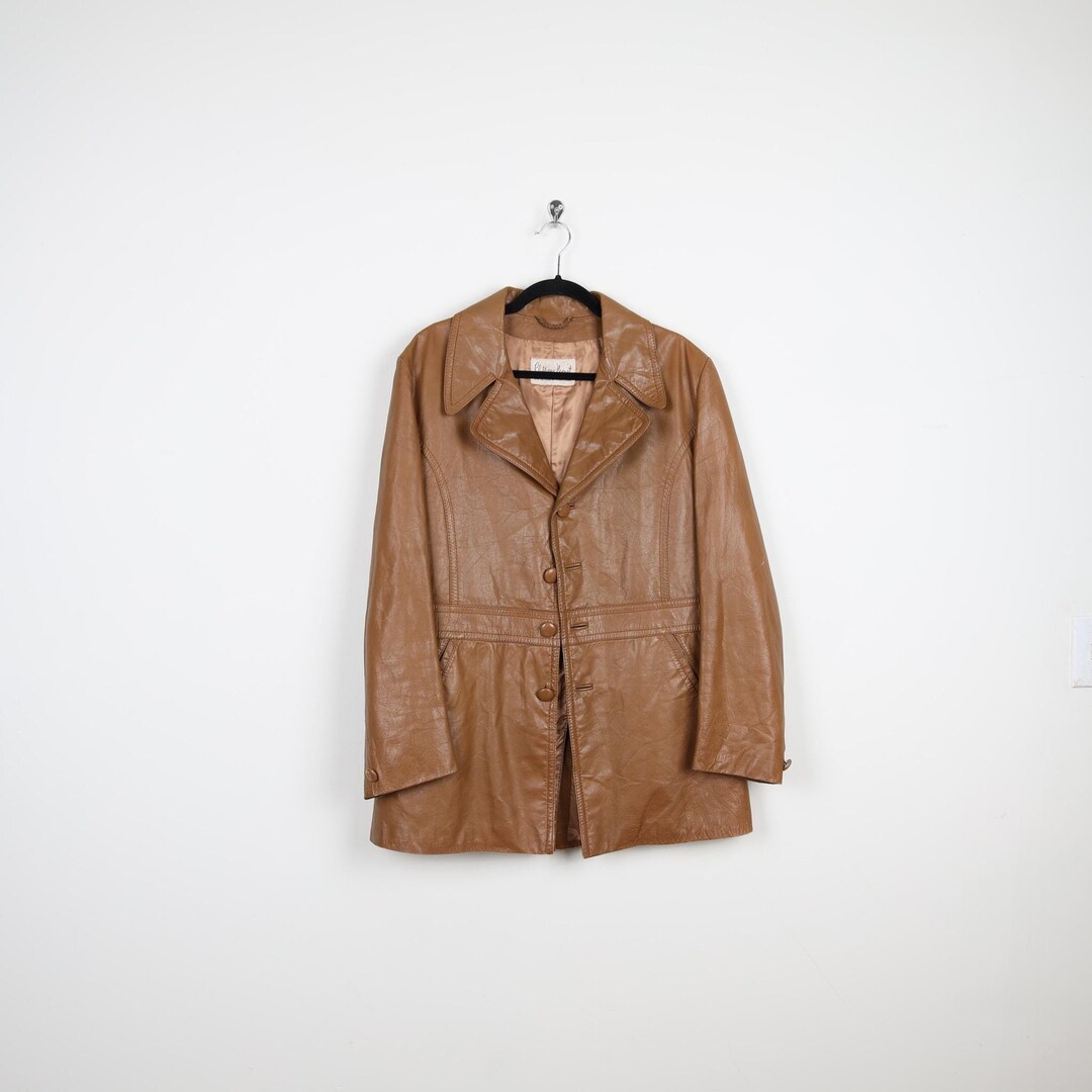 Vintage 70s Brown Phillippe Monet Leather Jacket Trench Coat Style ...