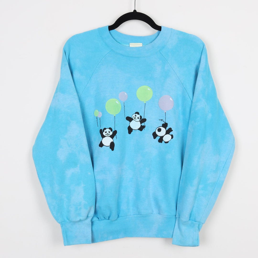 Vintage 90s Light Blue Panda & Balloons Party Tie Dye Graphic Pullover ...