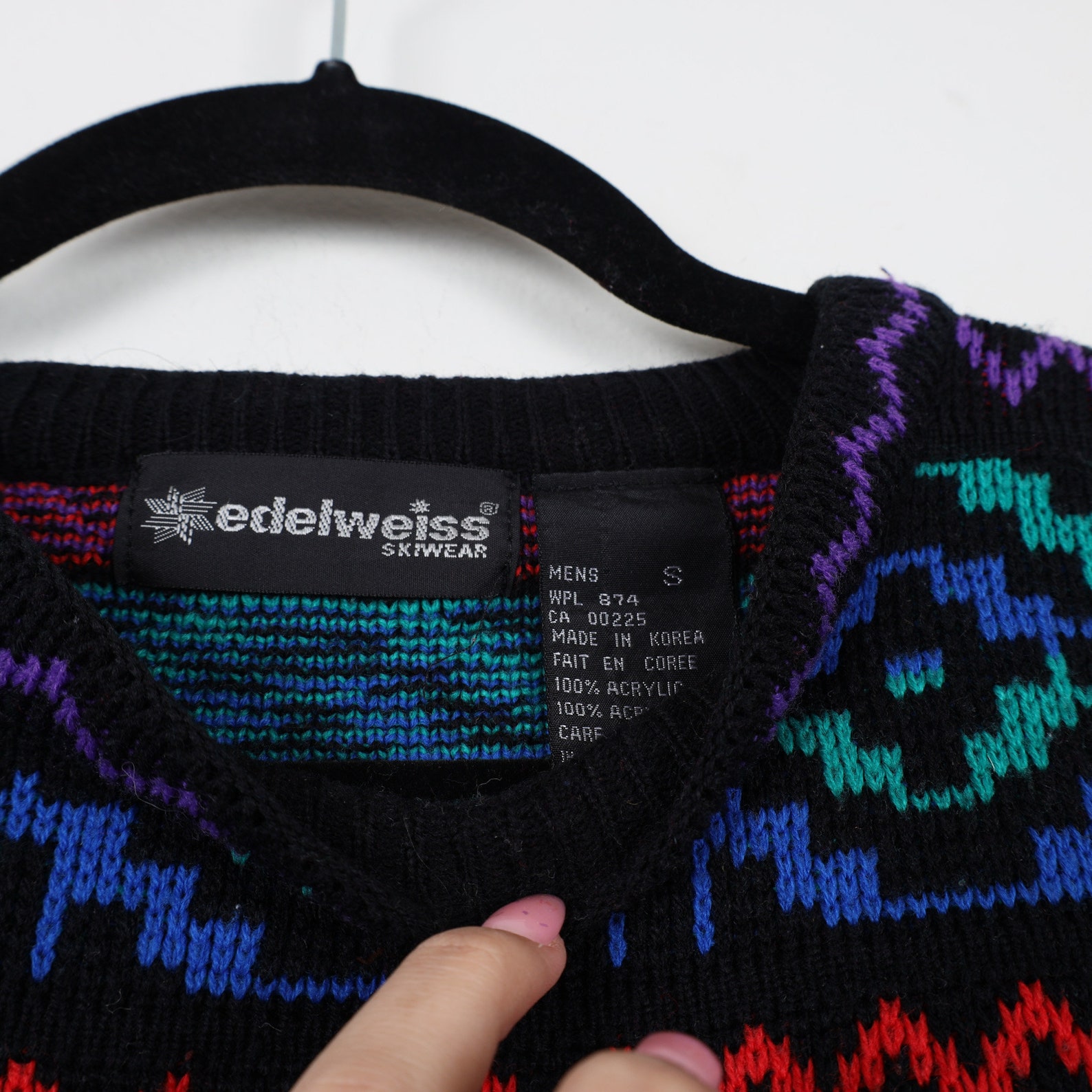 Vintage 90s Multicolor Fair Isle Print Pattern Ribbed Knit Pullover ...