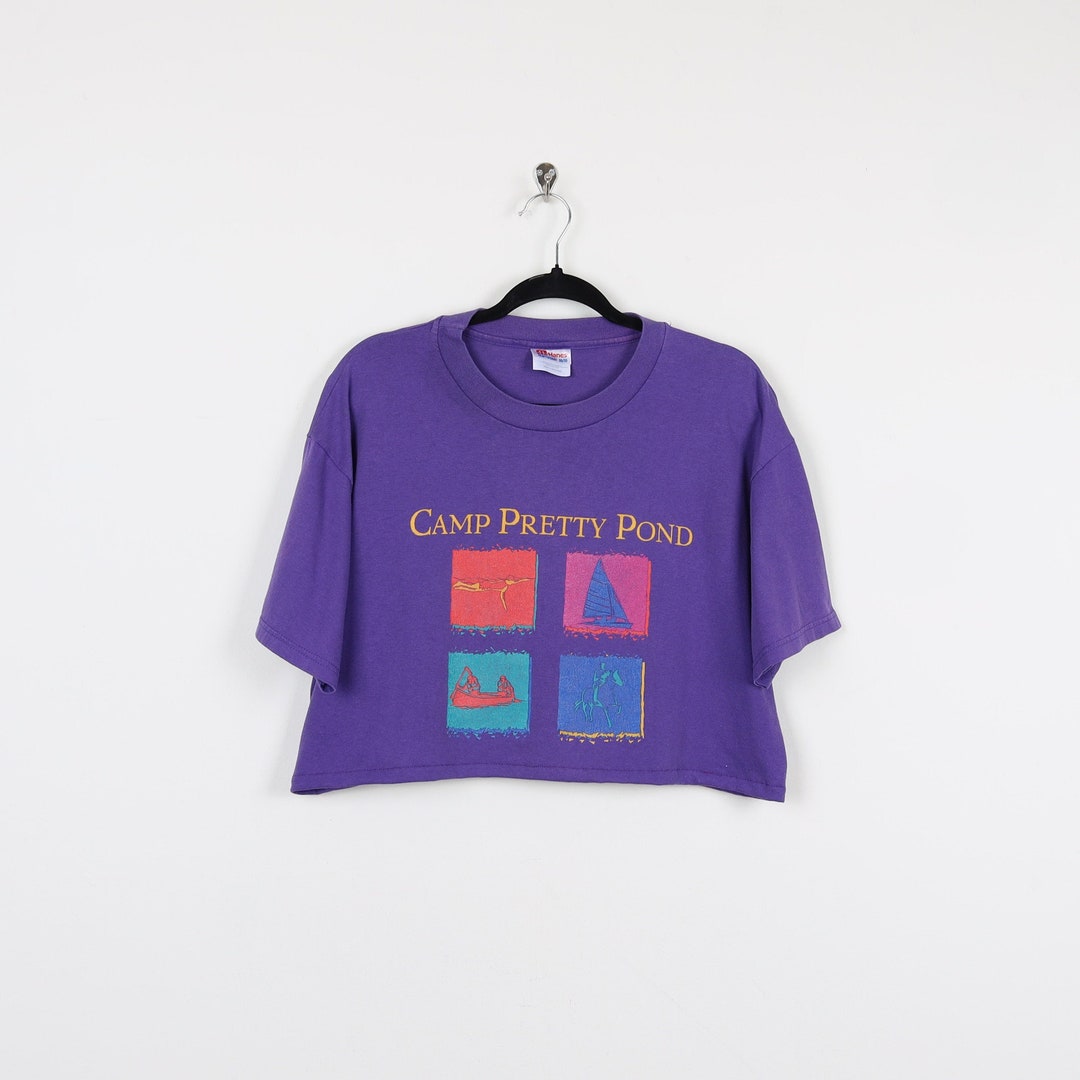 Vintage 90s Camp Pretty Pond Purple Camping Graphic Crop Top Swimming ...