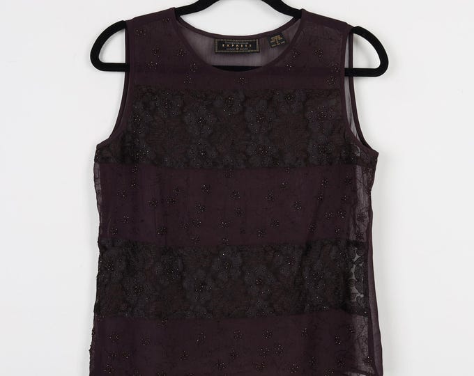Vintage 90s Sheer Purple Lace Floral Pattern Bejeweled Tank Top ...