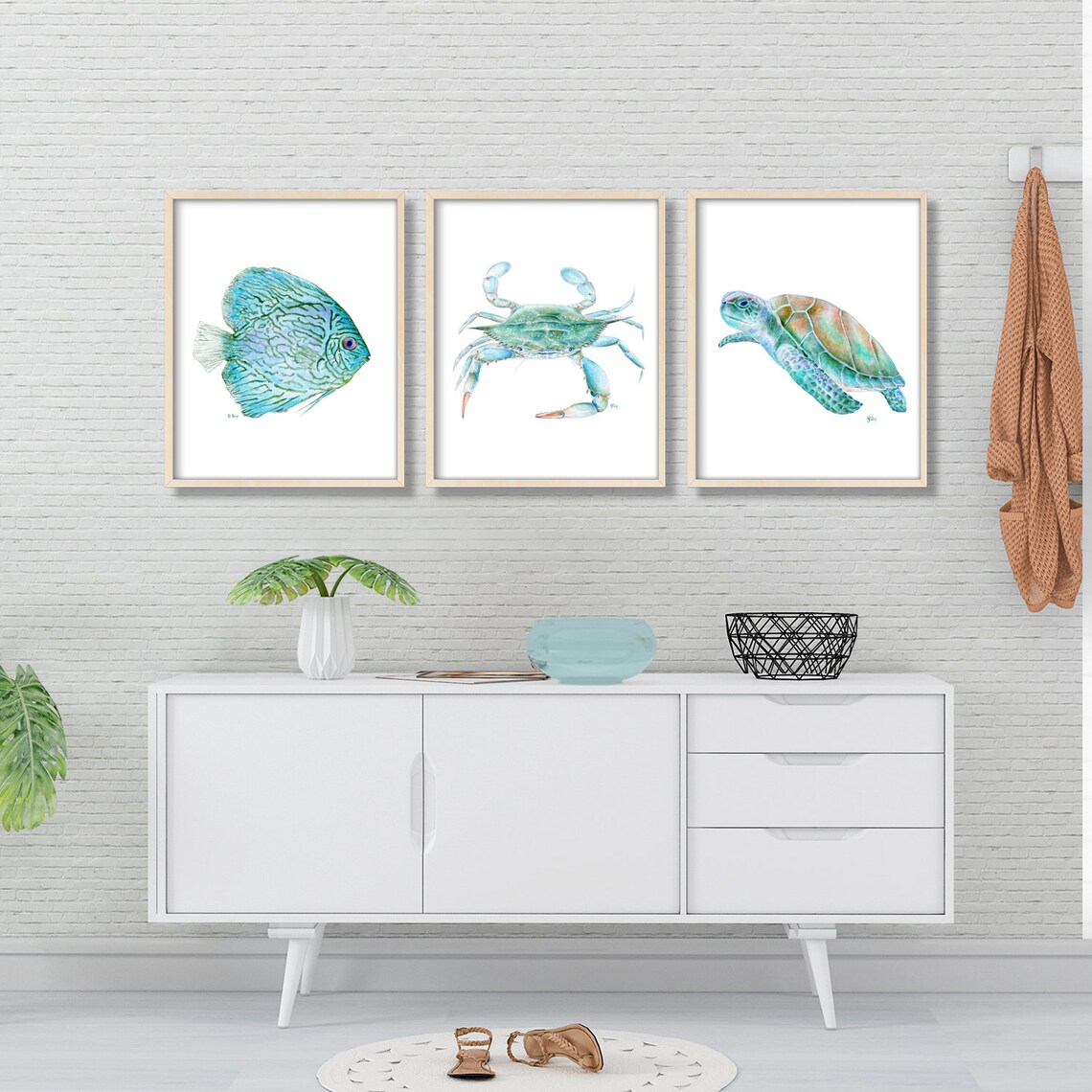 Coastal Art Beach Prints Set Of 3 Unframed Ocean Watercolors Etsy