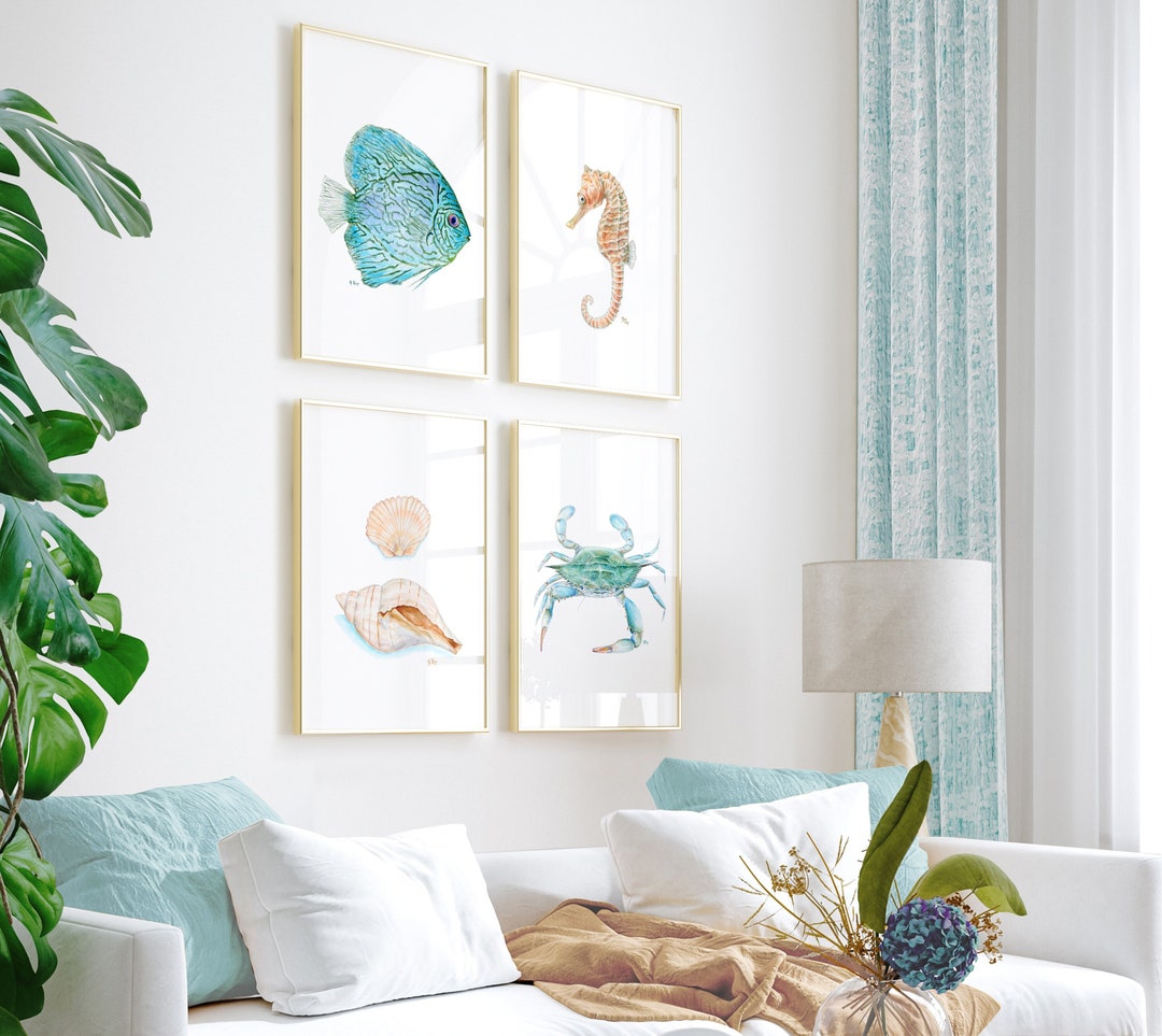 Coastal Prints Beach Decor Set of 4, Ocean Wall Art Nautical Art Sea ...