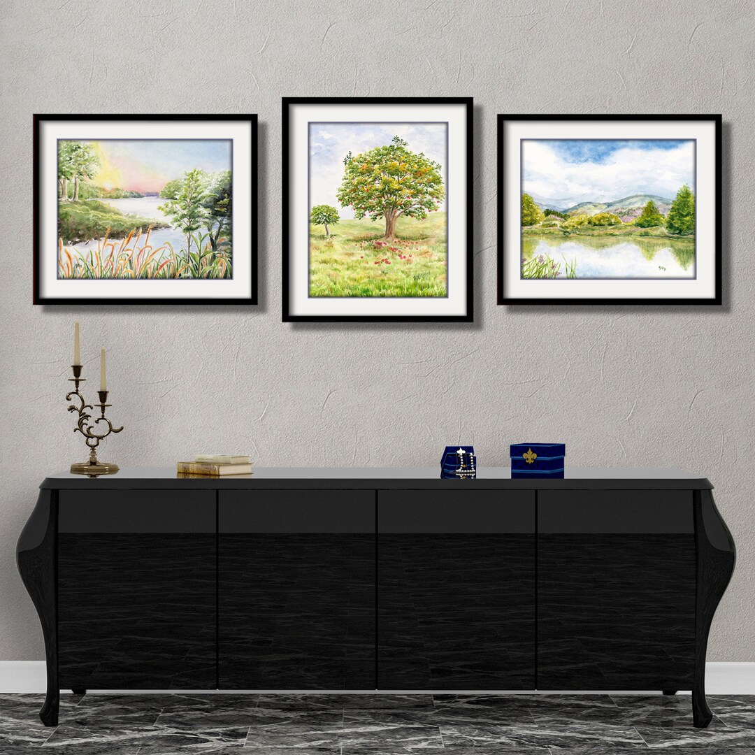 Landscape Painting Landscape Print Set of 3. Watercolor Landscape Wall ...