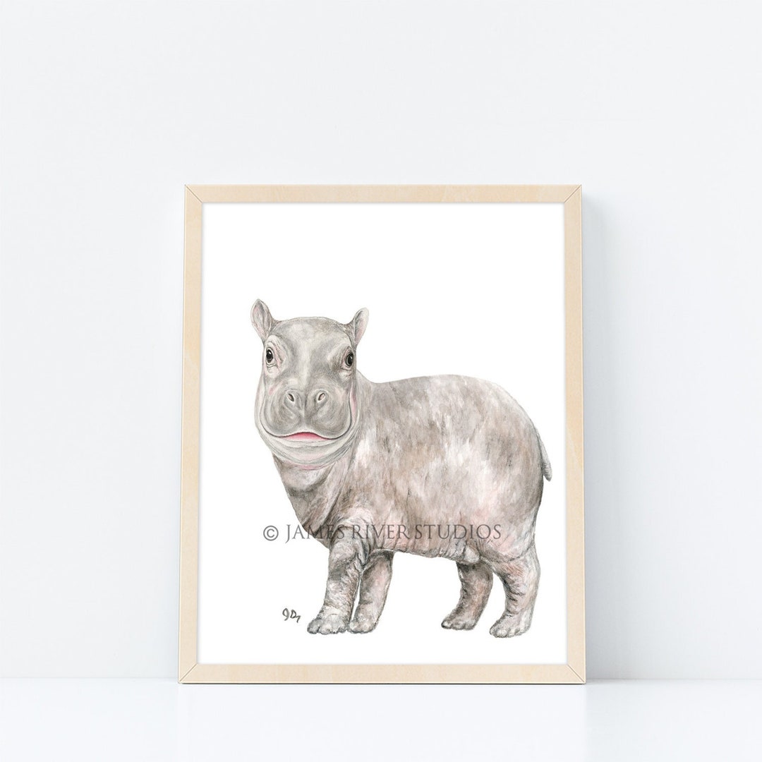 Hippo Art Hippo Painting Hippo Print Hippo Watercolor Painting Animal ...