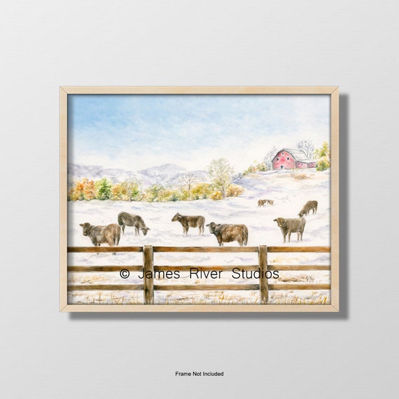 Winter Farm Landscape Farm Painting Farm Watercolor. Farm Art - Etsy