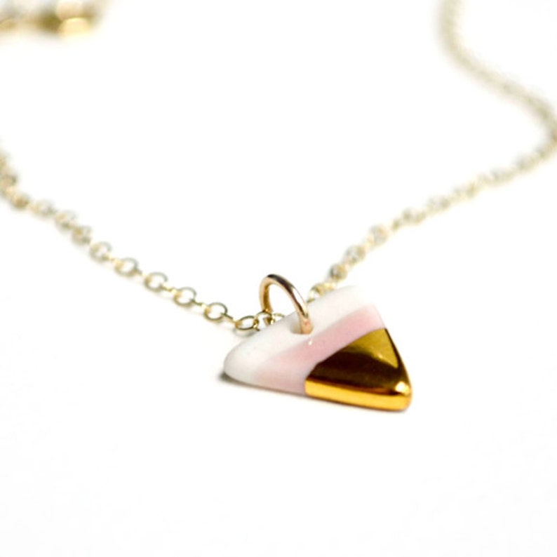 Tiny Pink Triangle Necklace, Gold Dipped, Modern Porcelain Necklace ...