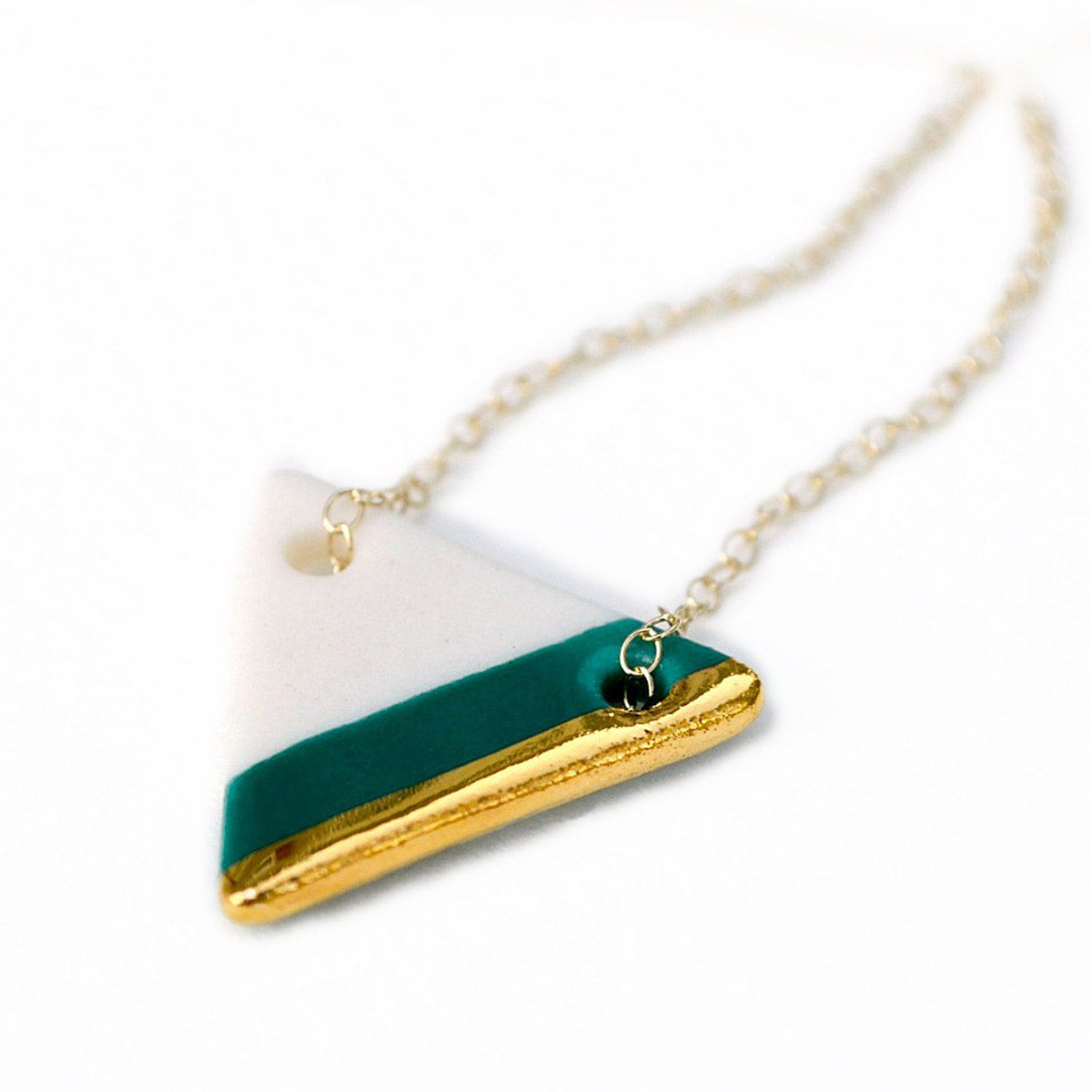 Teal Triangle Porcelain Necklace Teal and Gold Dipped - Etsy