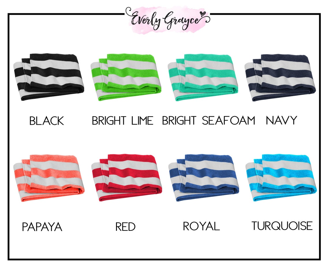 Monogram Beach Towel Stripe Cabana Personalized Glitter Towel | Etsy