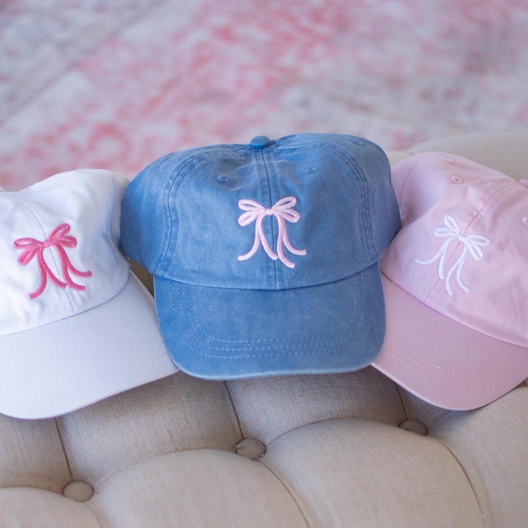 Cute Bow Embroidered Hat, Dainty Coquette Embroidered Bow Hat ...