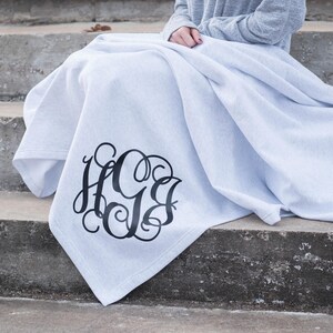 Monogram Blanket ~ Monogrammed Fleece Throw ~ Gift for Her ~ Gift Under ...