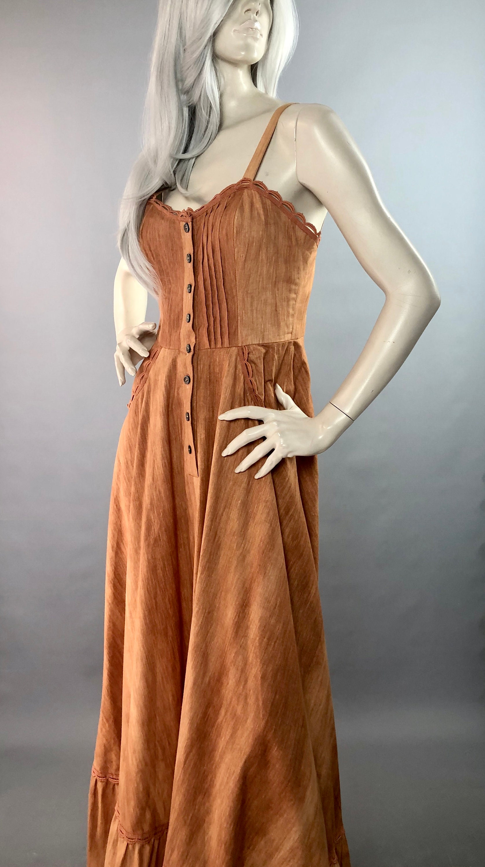 ANNE TYRRELL Maxi | 70s Prairie Dress | Terracotta Boho Frock - Etsy