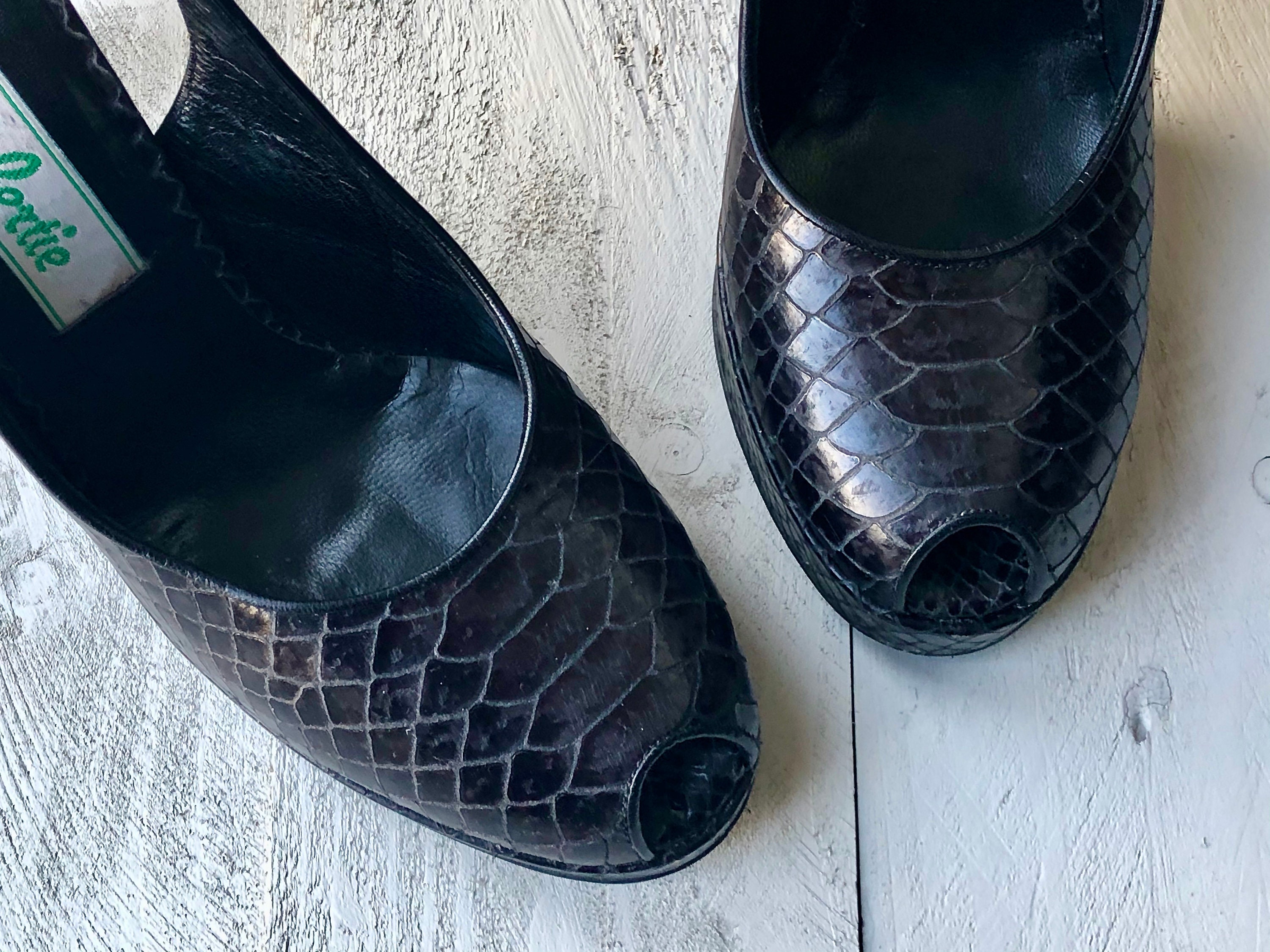 Bertie Leather Peep-toes 90s Brown Sandals Mock Crock Heels UK5 - Etsy ...