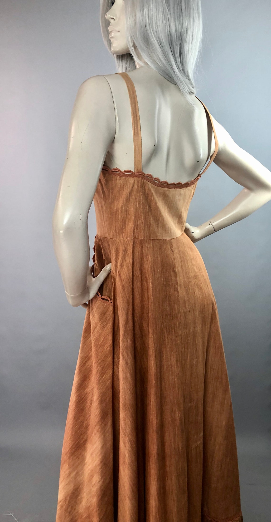 ANNE TYRRELL Maxi 70s Prairie Dress Terracotta Boho Frock - Etsy