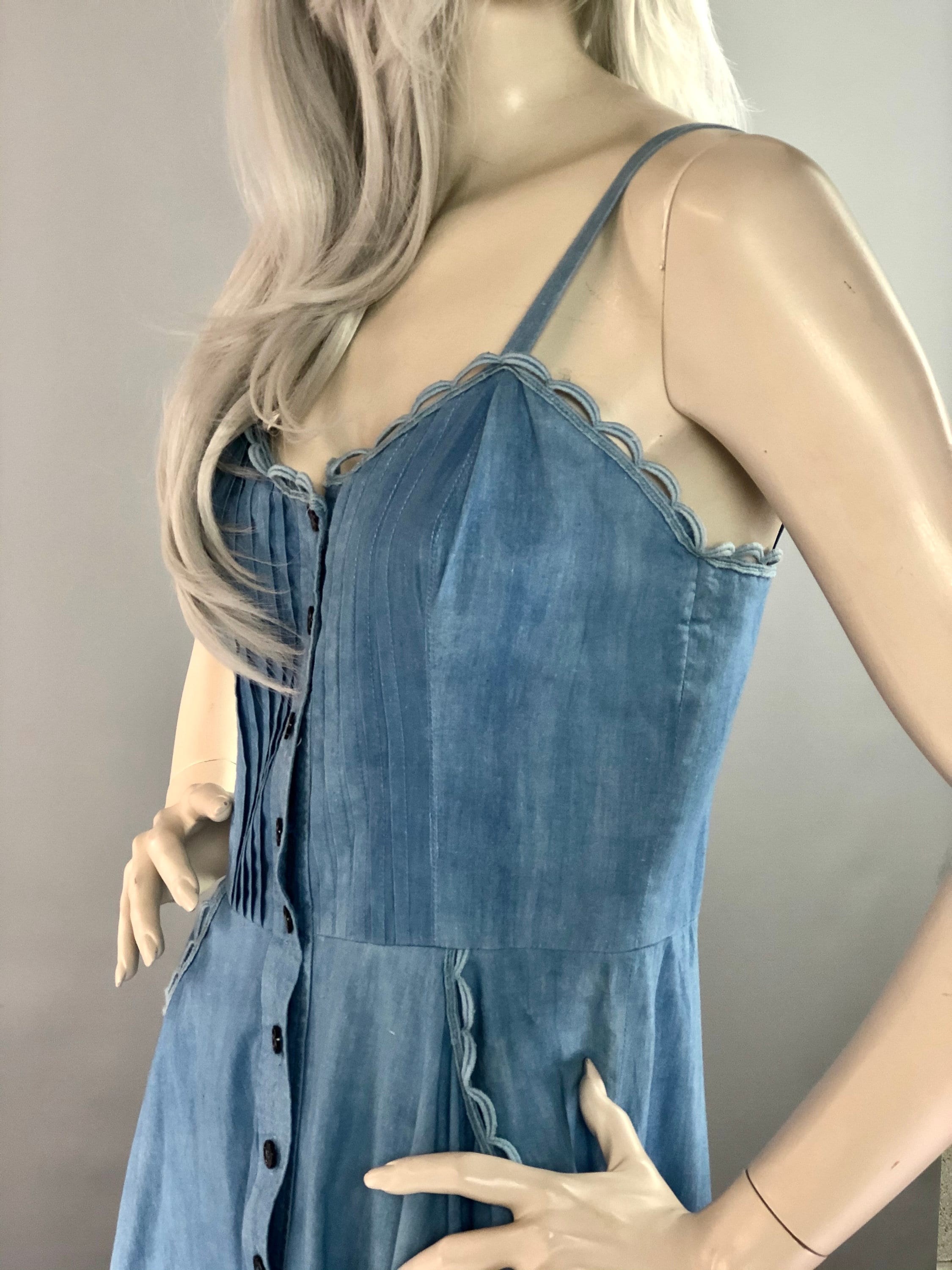 ANNE TYRRELL Maxi 70s Prairie Dress Blue Boho Frock - Etsy