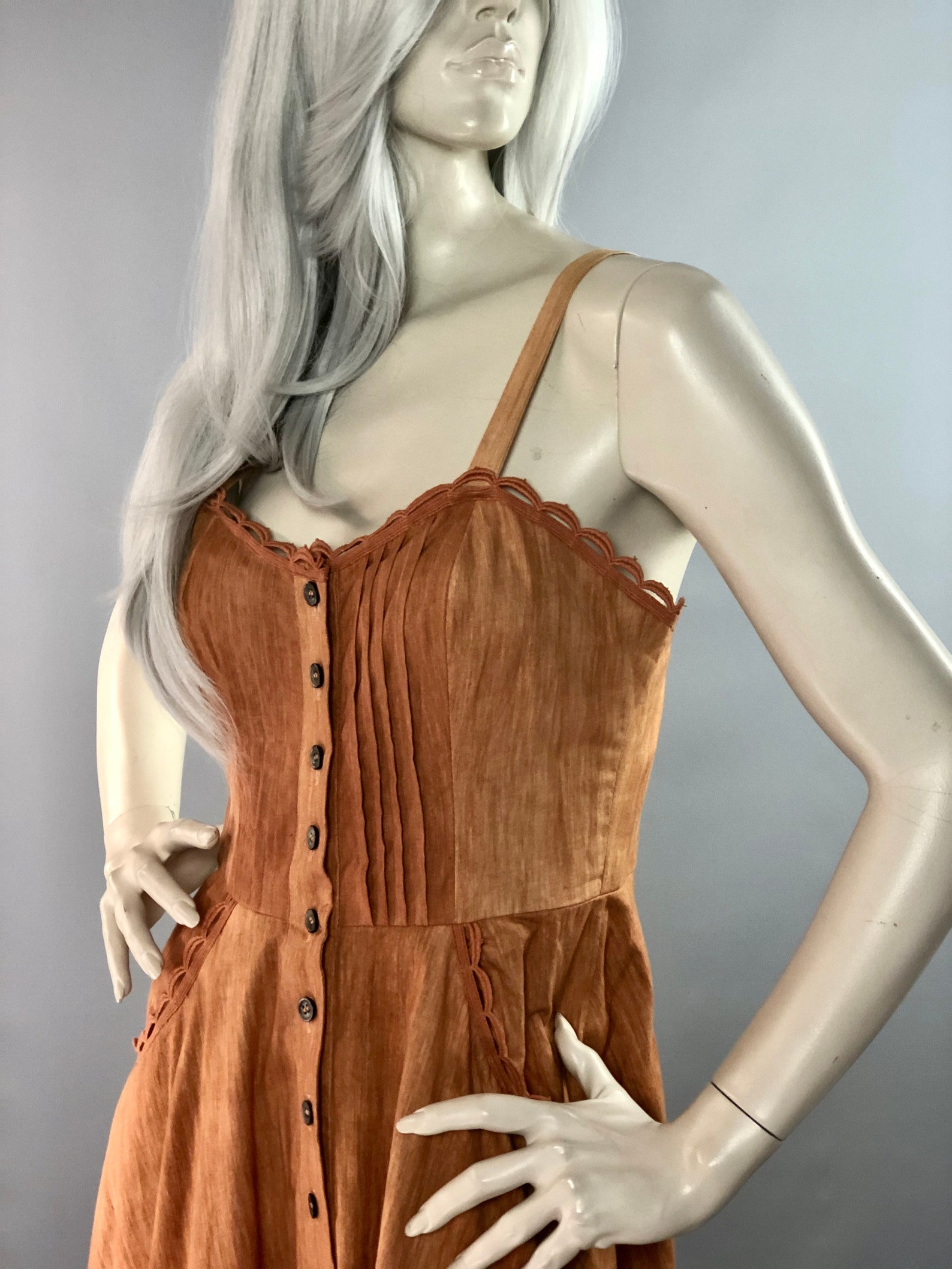 ANNE TYRRELL Maxi | 70s Prairie Dress | Terracotta Boho Frock - Etsy