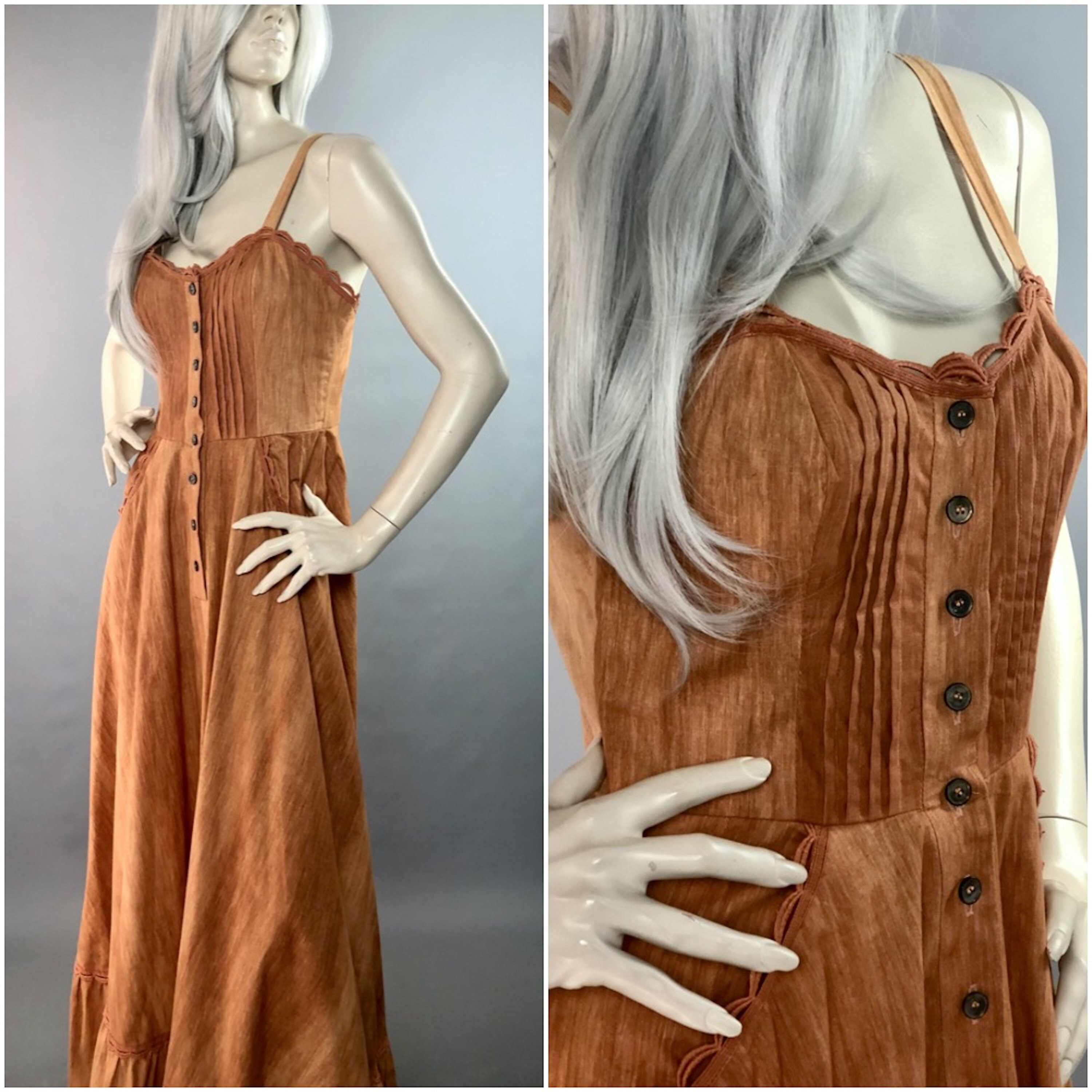 ANNE TYRRELL Maxi | 70s Prairie Dress | Terracotta Boho Frock - Etsy