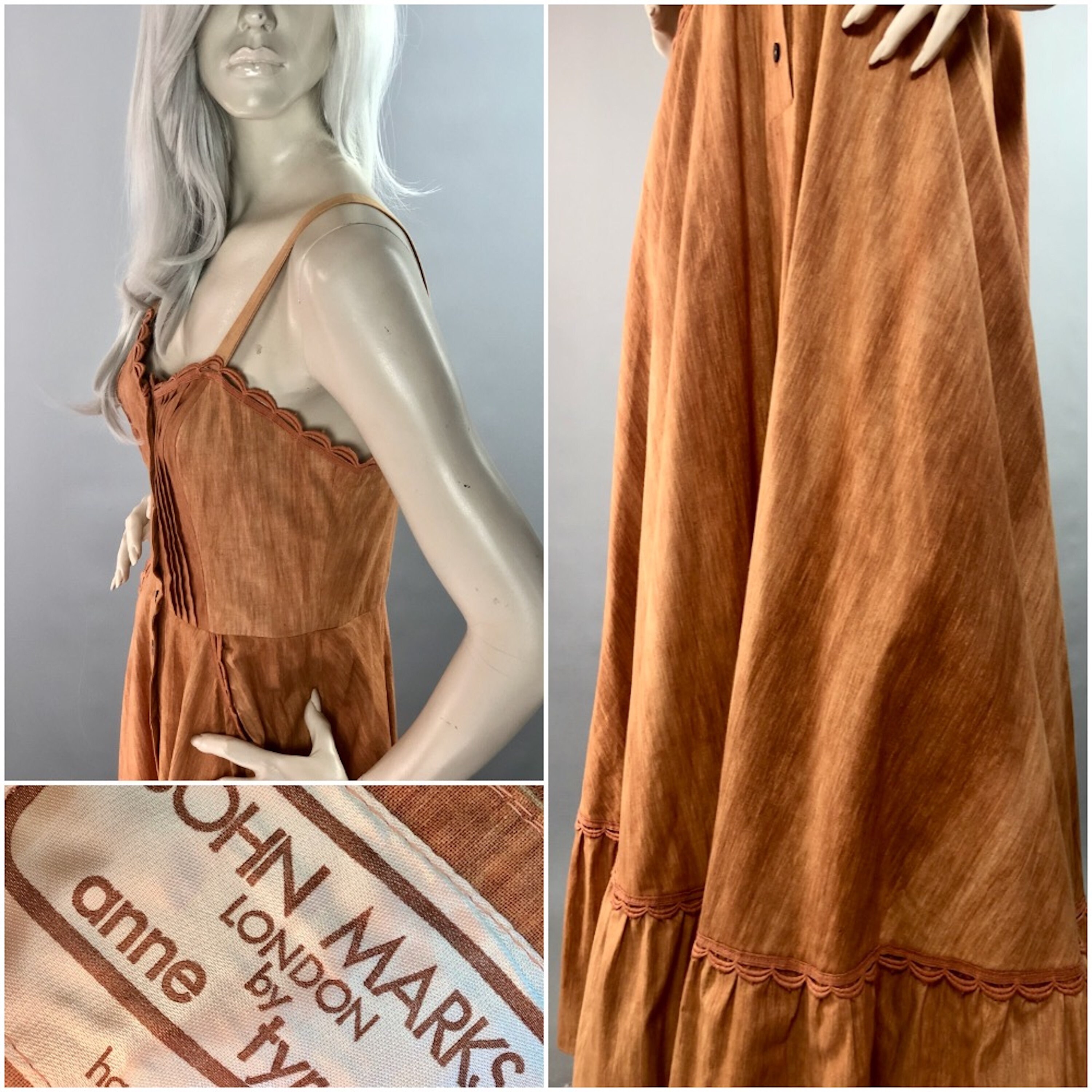 ANNE TYRRELL Maxi | 70s Prairie Dress | Terracotta Boho Frock - Etsy