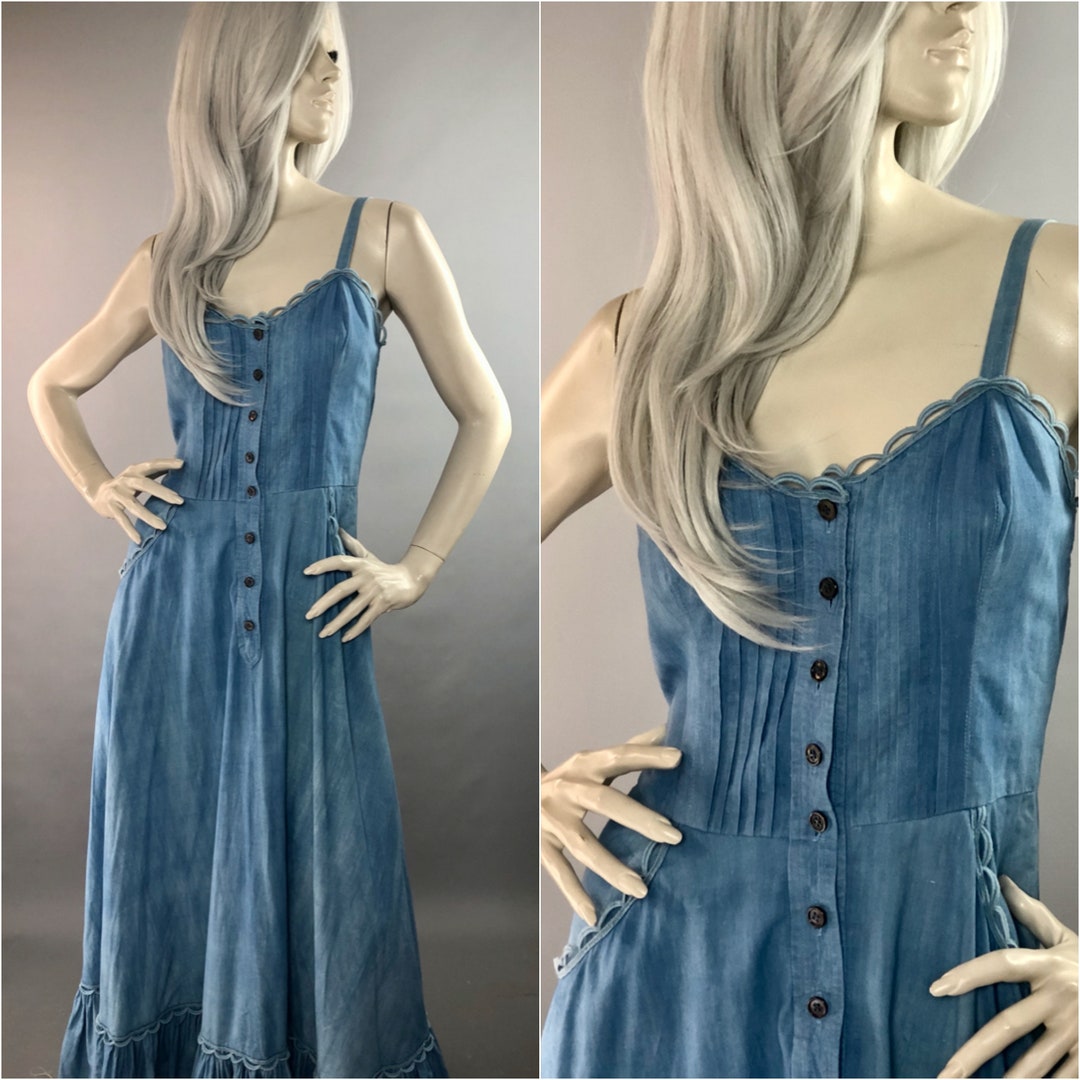 ANNE TYRRELL Maxi | 70s Prairie Dress | Blue Boho Frock - Etsy