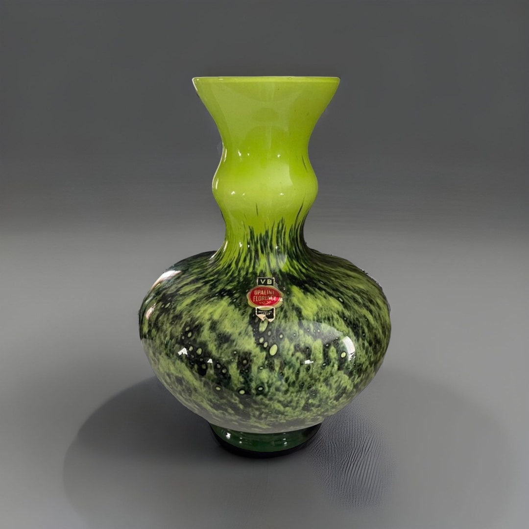 V. B. Opaline Florence Glass Vase Lime Green Black Vetreria Borgonovo ...