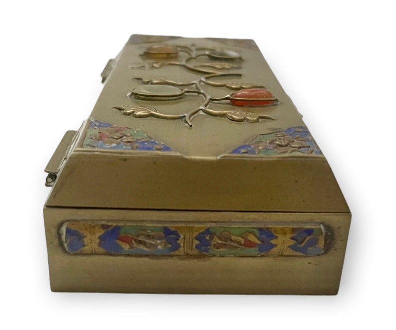 Beautiful Chinese Brass Enamelled Hinged Trinket Box With Stones - Etsy