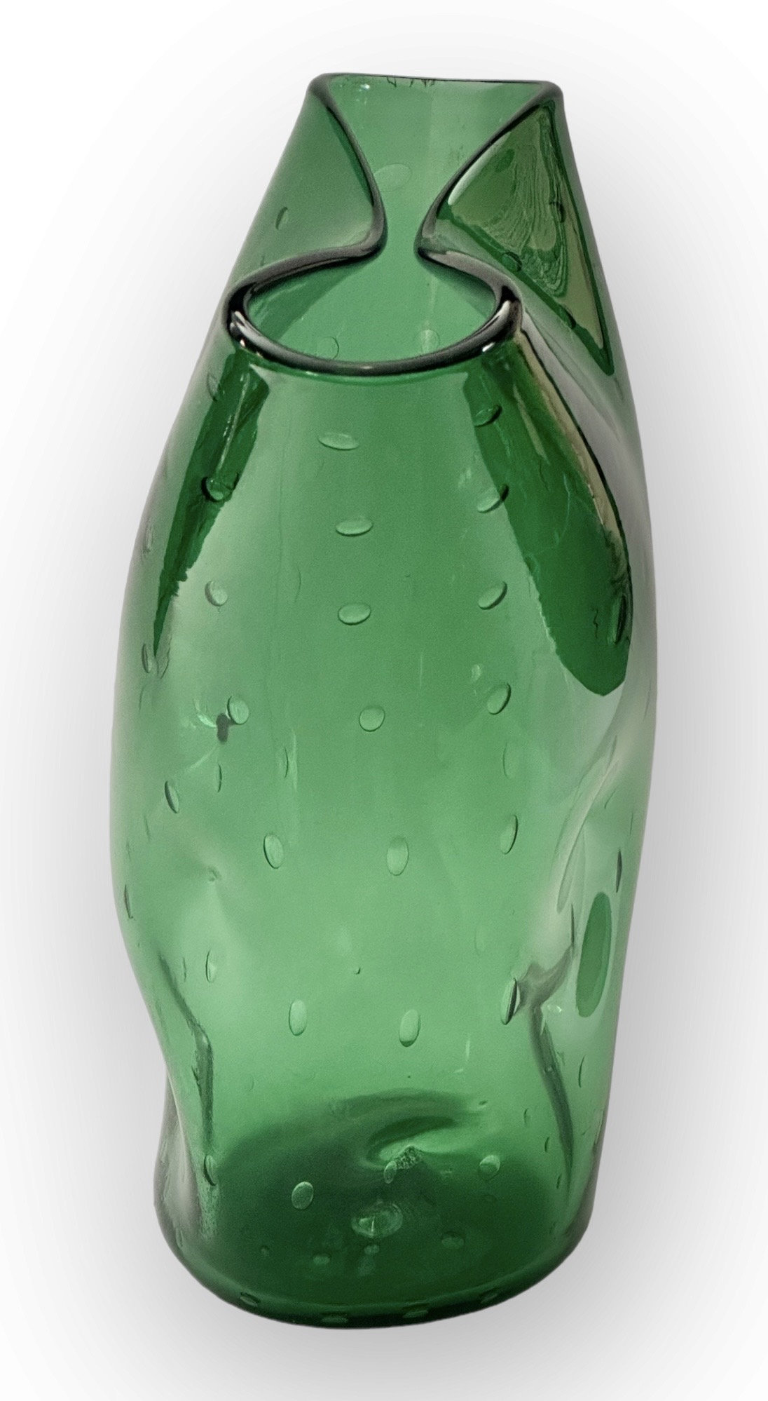 11.5” Blenko Green Glass Controlled Bubble Pinched Hand Blown Vase MCM ...