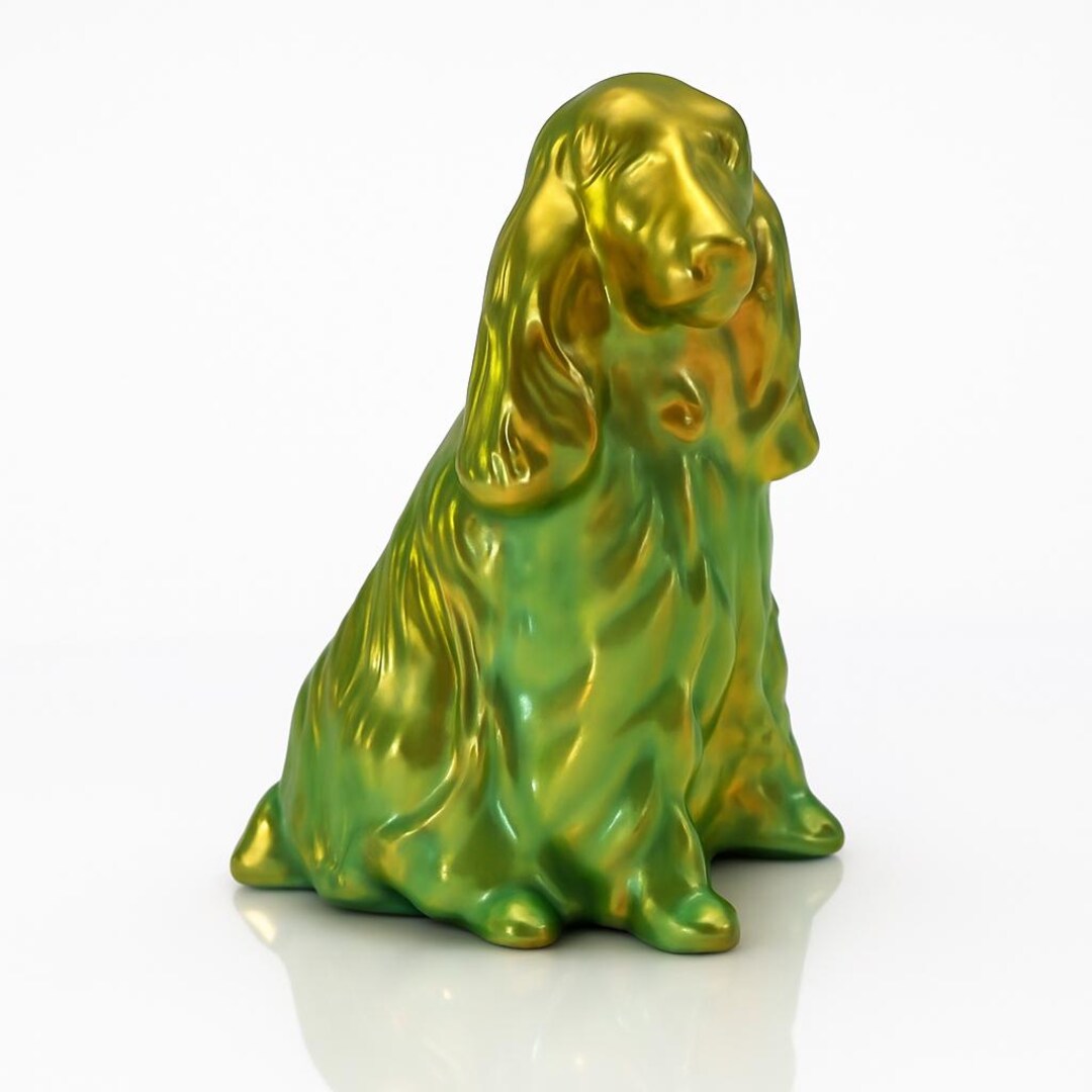 Zsolnay Eosin Dog Figurine Green Gold Iridescent Glaze 4.5” Vintage ...