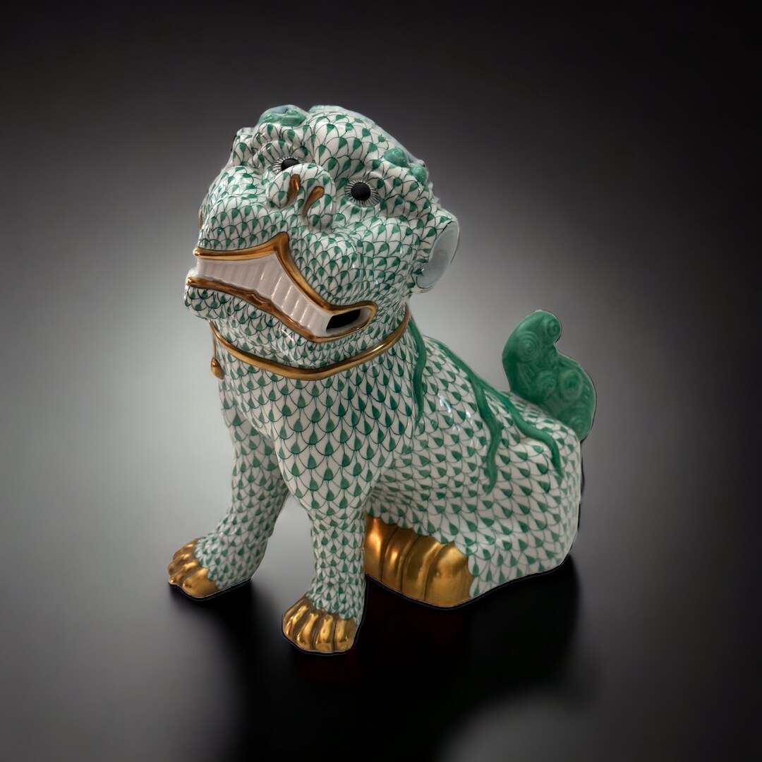 Large Herend Foo Dog Animal Figurine 5308-0-00 VHV Green - Etsy