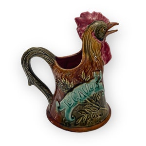 Antique French Majolica Rooster Pitcher Jug - Etsy
