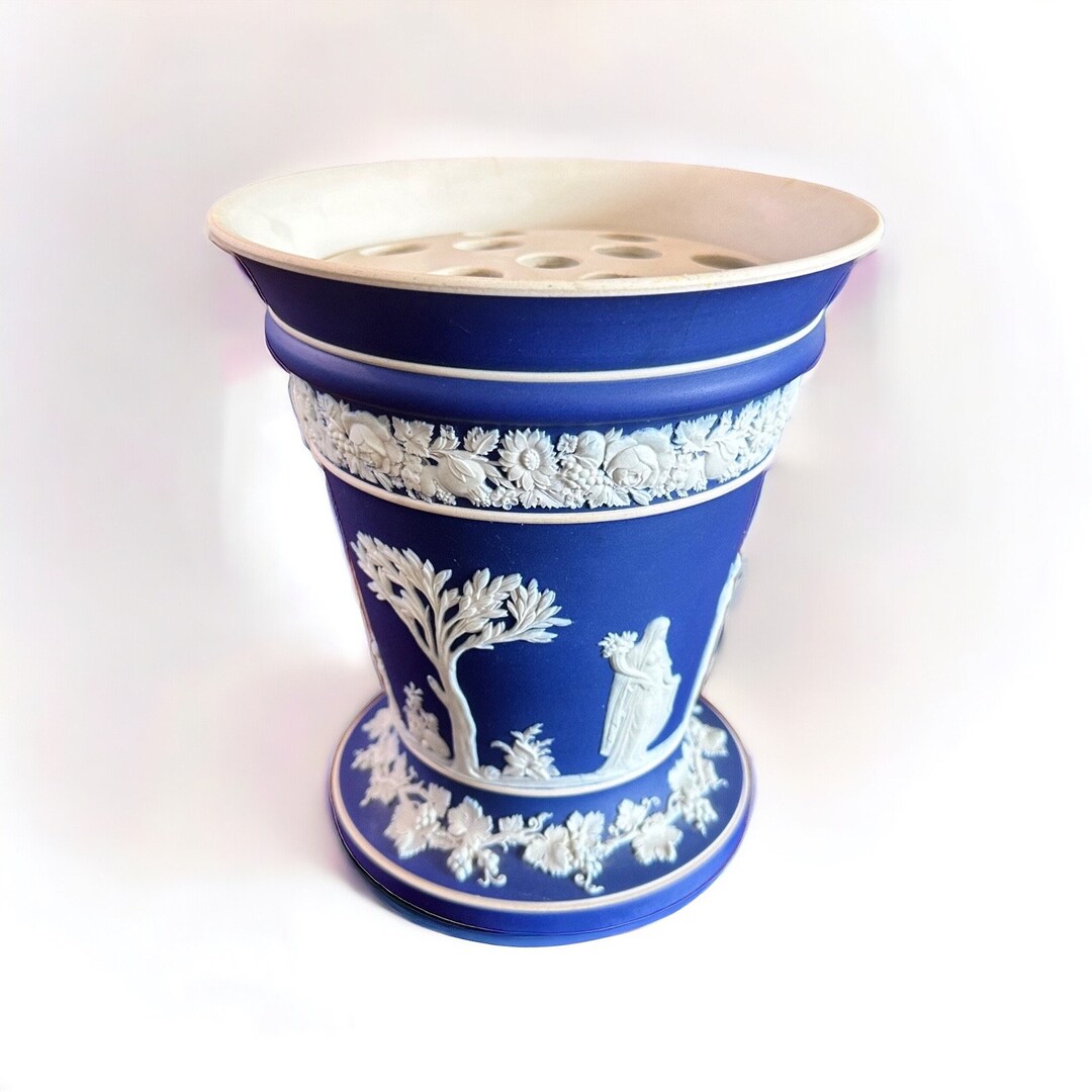 Beautiful 7" Wedgwood Bas Relief Ware Cobalt Blue Jasperware Vase With ...