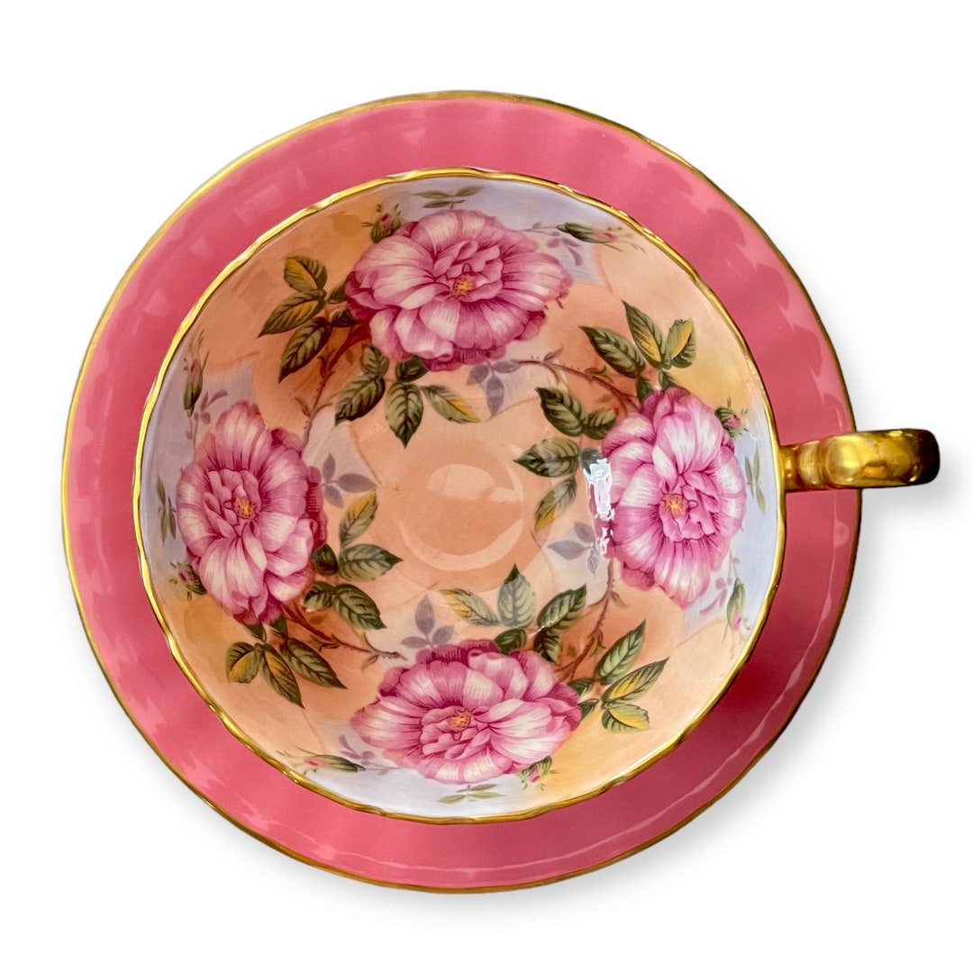 Pink Aynsley Cabbage Rose China Tea Cup & Saucer Oban Shape - Etsy