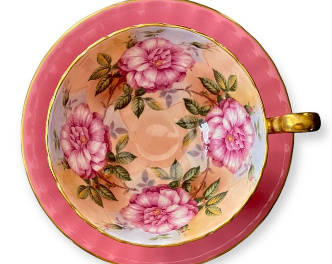 Pink Aynsley Cabbage Rose China Tea Cup & Saucer Oban Shape - Etsy