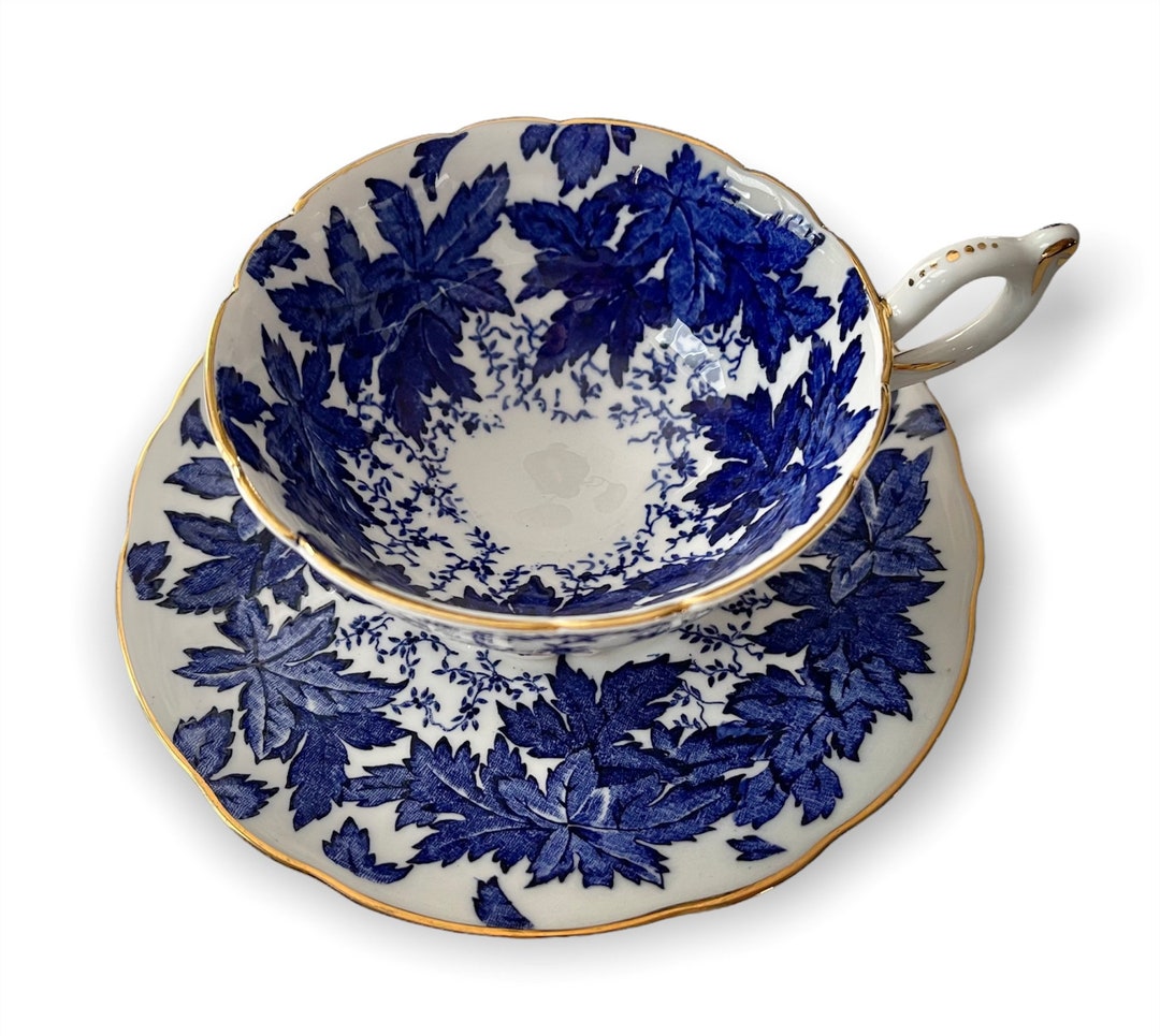 Coalport Blue Maple Leaf China Tea Cup and Saucer Teacup Set - Etsy