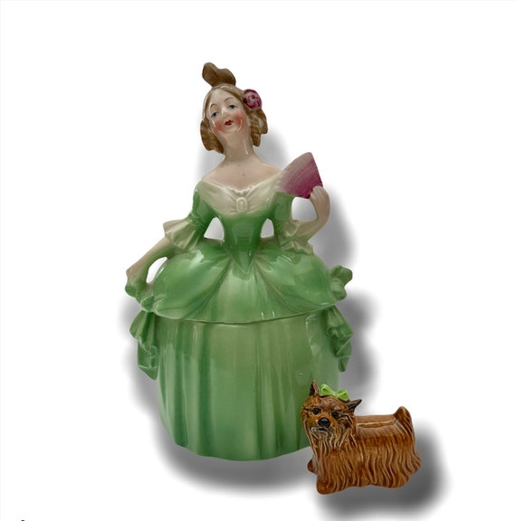 Powder Pot Box circa 1910 Antique German Porcelain Figural Lady Figure ...