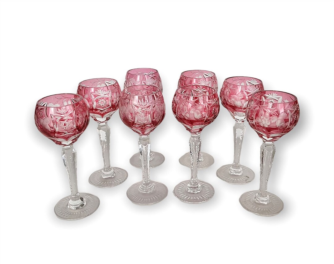 Ajka Marsala Set of 8 Cranberry Crystal Cut to Clear Apéritif Liquor ...