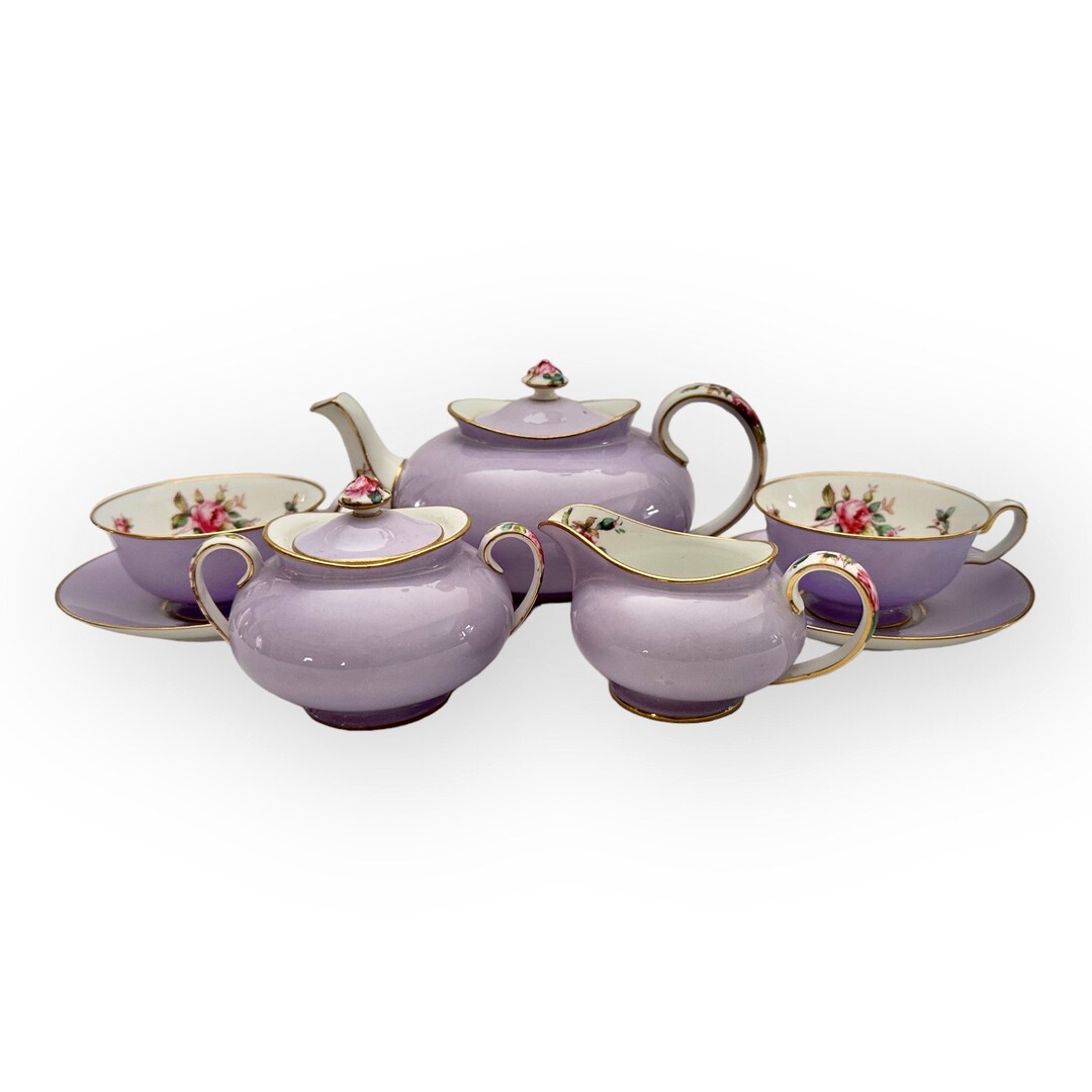 Antique Coalport Mauve Tea Set for Two Hand Painted Roses - Etsy